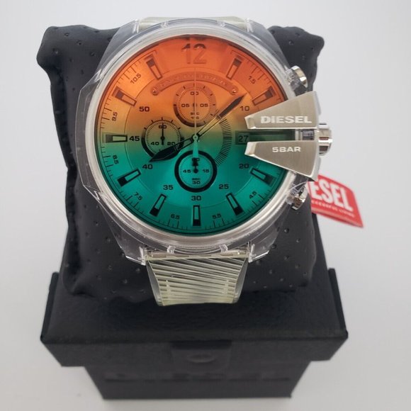 Diesel | Accessories | Diesel Mens Bluered Dial Transparent Band Watch ...